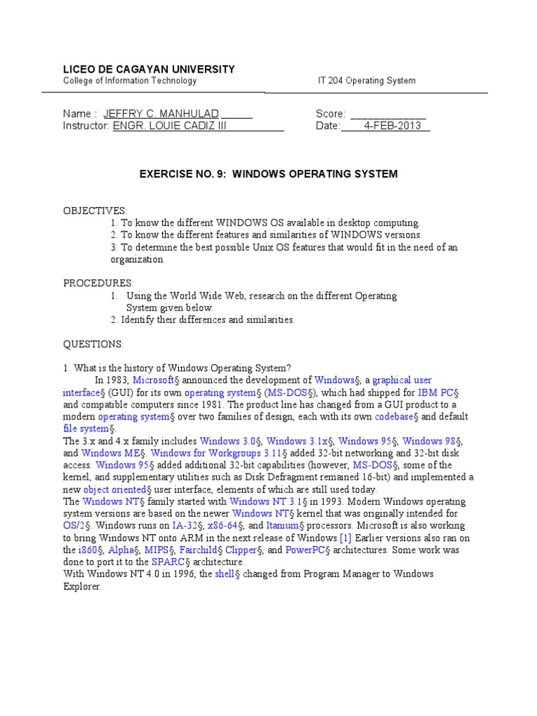 Overview of Windows Operating Systems | PDF | Windows 2000 | Microsoft ...