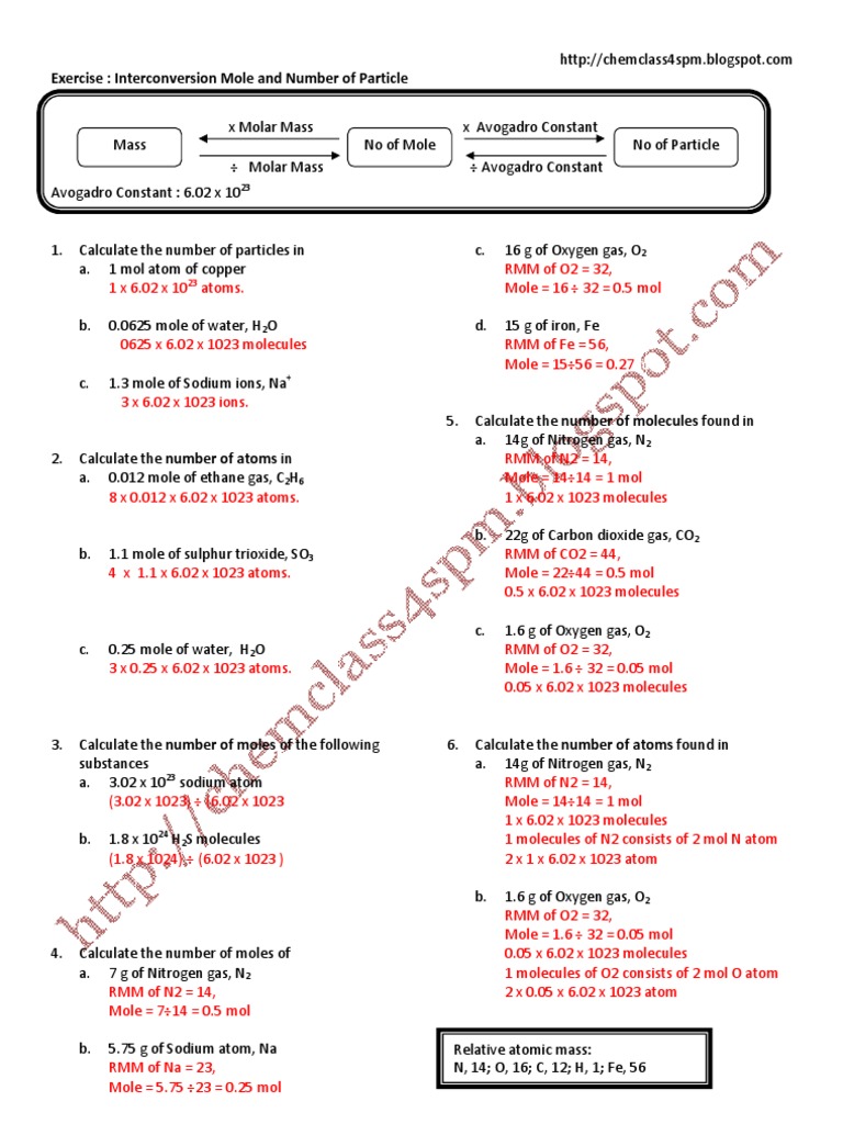 Mole Concept - Exercise With Answer | PDF