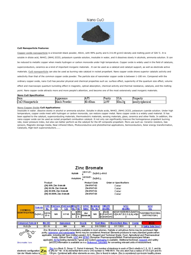 Nano CuO | PDF | Copper | Zinc