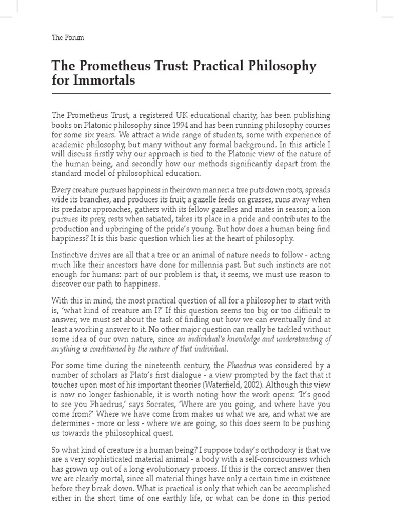 9-2 110 Forum - Addey - Prometheus Trust | PDF | Plato | Soul