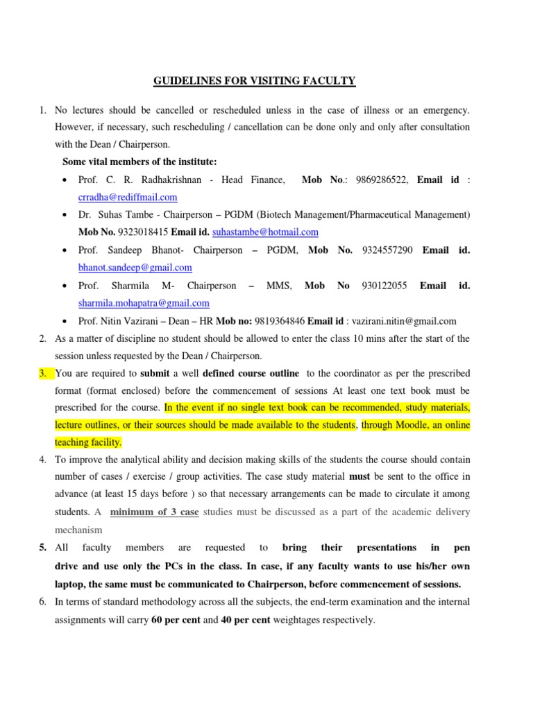 Guidelines for Visiting Faculty at XYZ Institute: Roles, Responsibilities and Evaluation ...