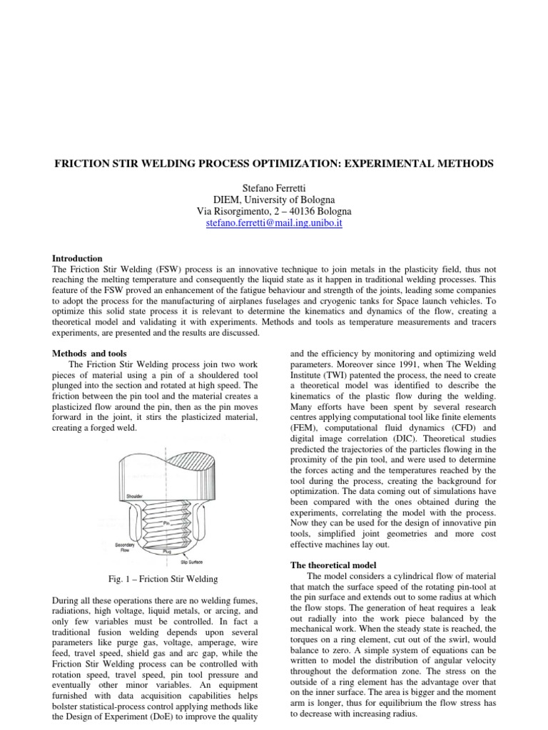 Friction Stir Welding Process Optimization: Experimental Methods | PDF | Welding | Construction