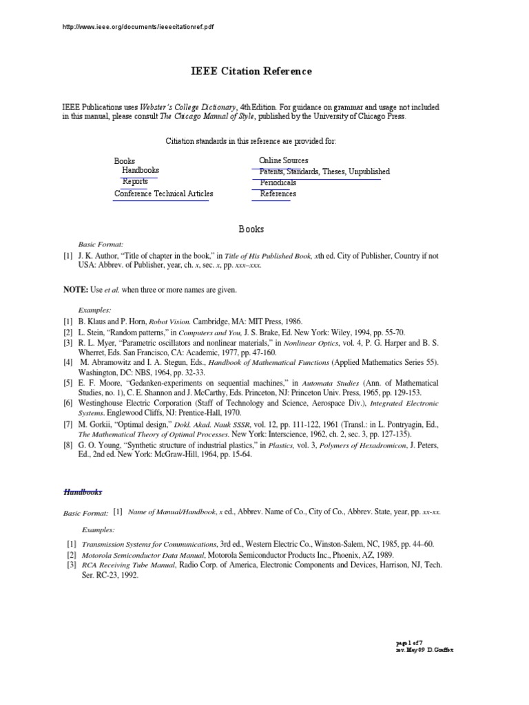 IEEE Citation Reference: Books | PDF | Digital Object Identifier | Citation