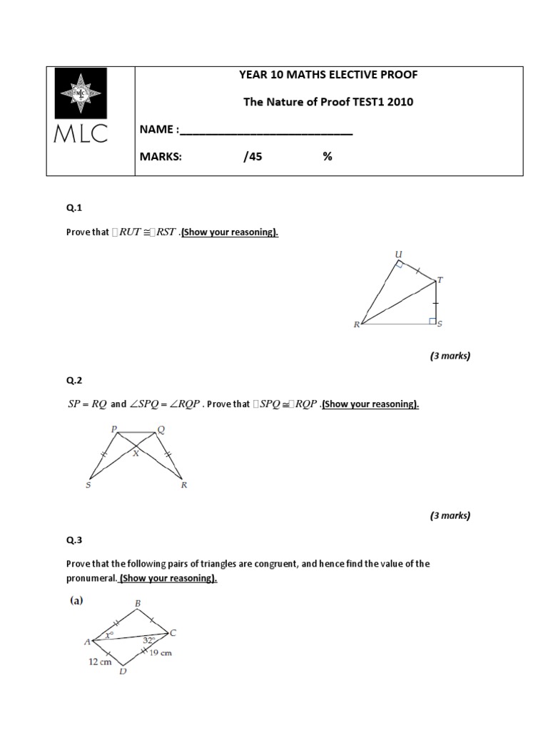 Test1 Triangles Prove (2010 Topic1) | PDF