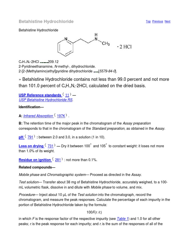 Betahistine Hydrochloride | PDF | Chromatography | Laboratory Techniques