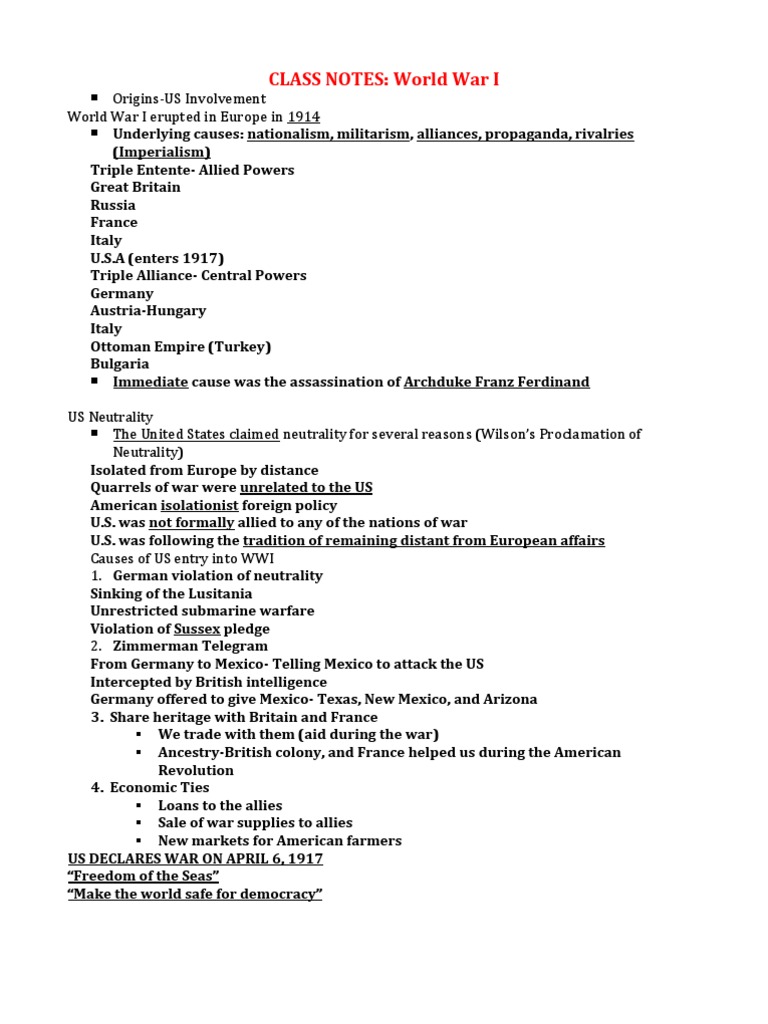 APUSH Class Notes Chapter 21 | PDF | World War I | German Empire