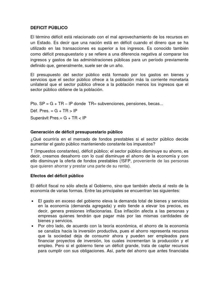 Deficit Público | PDF | Balance presupuestario del gobierno | Ahorro