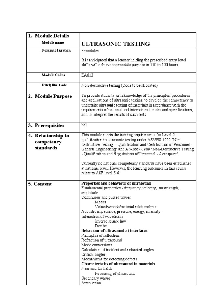 Ultrasonic Testing: 1. Module Details | PDF | Ultrasound ...