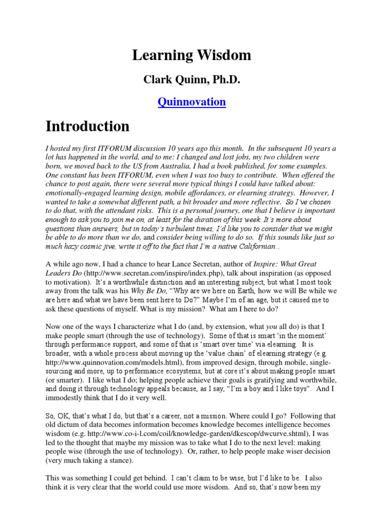 Teaching Wisdom: A Model for Developing Wise Decision-Making Through ...