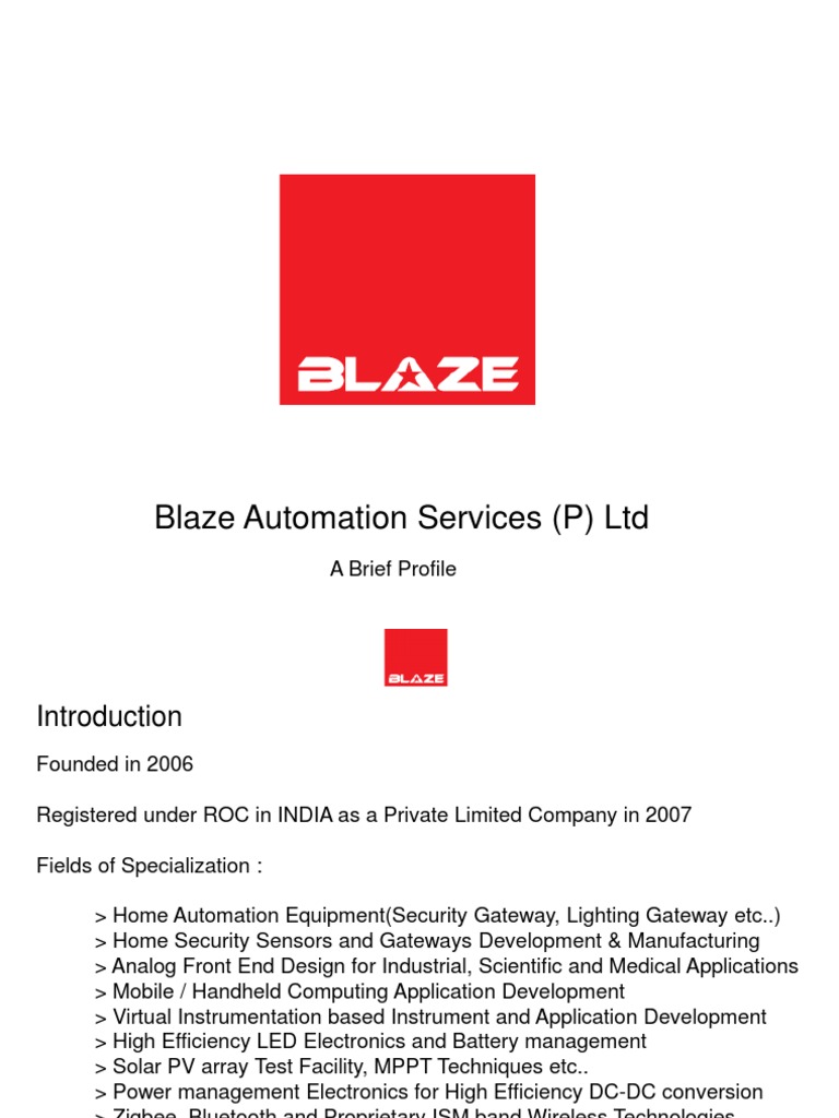 Blaze Automation Profile India - 2009 | PDF | Security Alarm | Automation