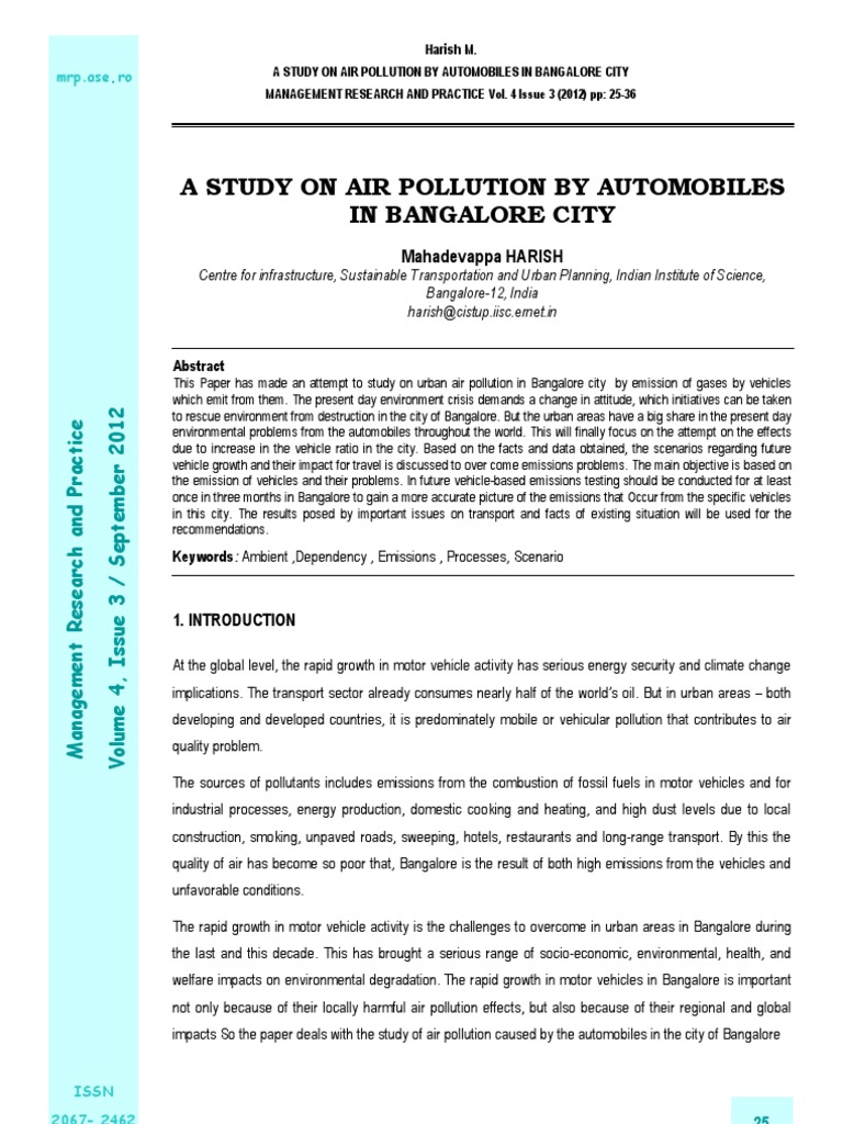 Pollution in Bangalore - CiSTUP Paper | PDF | Air Pollution | Particulates