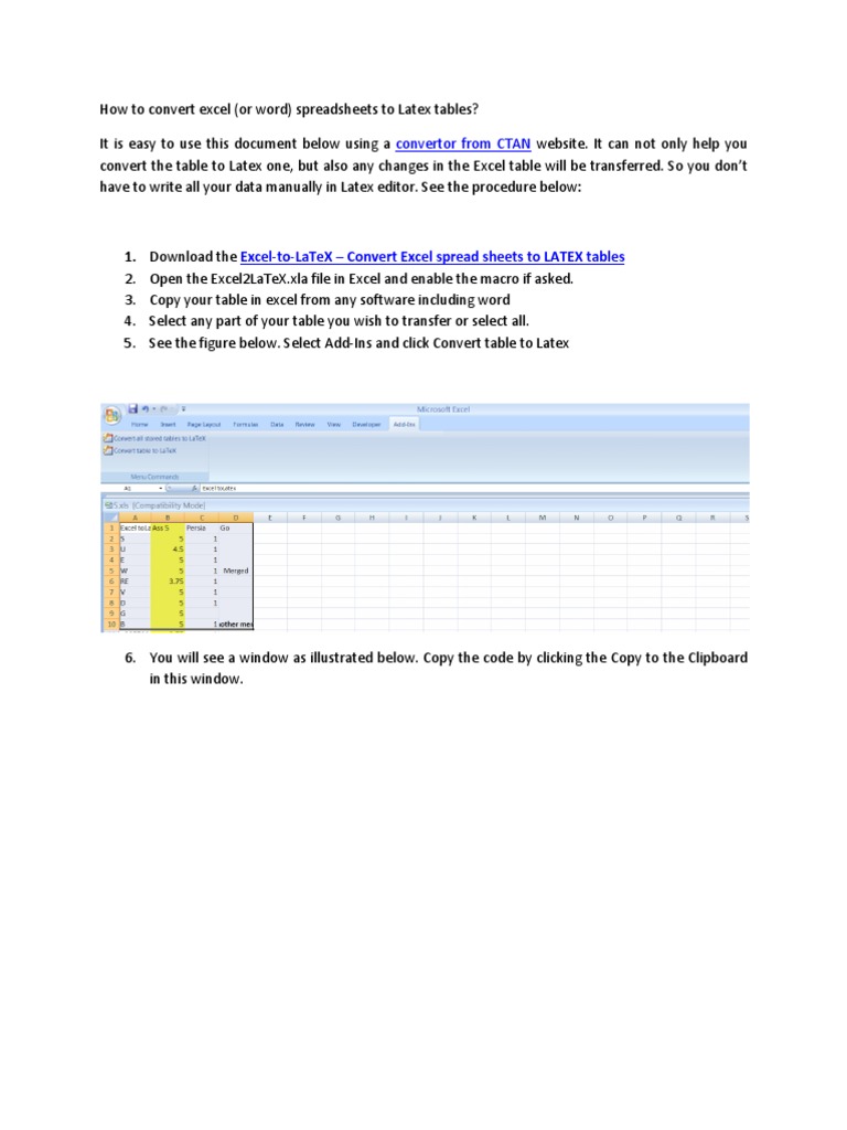 The: Excel-To-Latex - Convert Excel Spread Sheets To Latex Tables | PDF