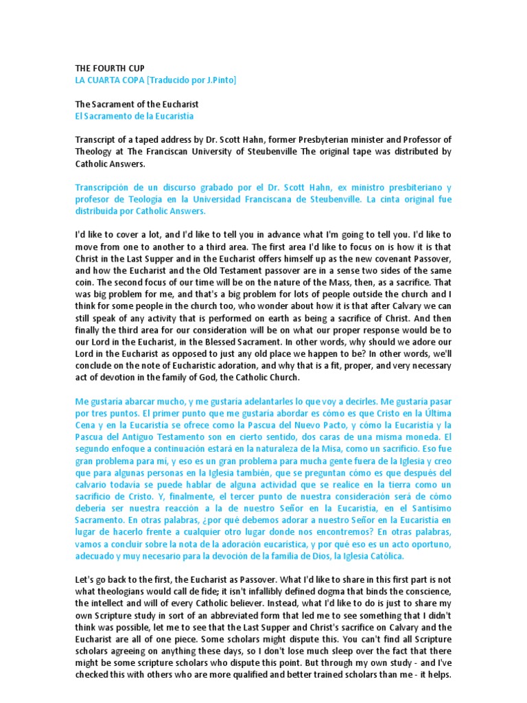 La Cuarta Copa: Eucaristía y Pascua | PDF | Última cena | eucaristía