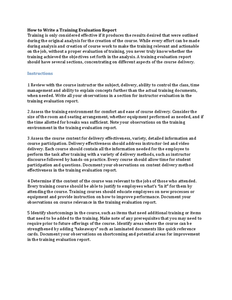 How To Write A Training Evaluation Report | PDF | Evaluation | Quality ...