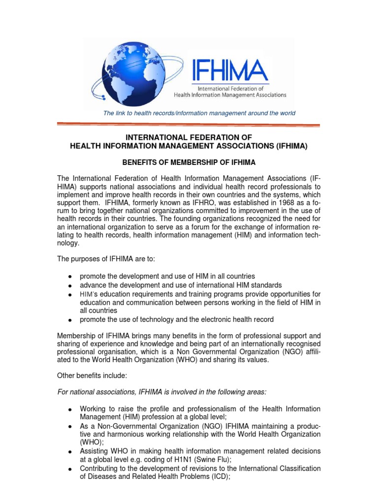 2011 - Benefits of IFHIMA Membership - Final | PDF | Health Informatics ...