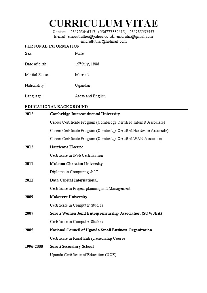 Ugandan IT Professional CV | PDF | Computers | Technology & Engineering
