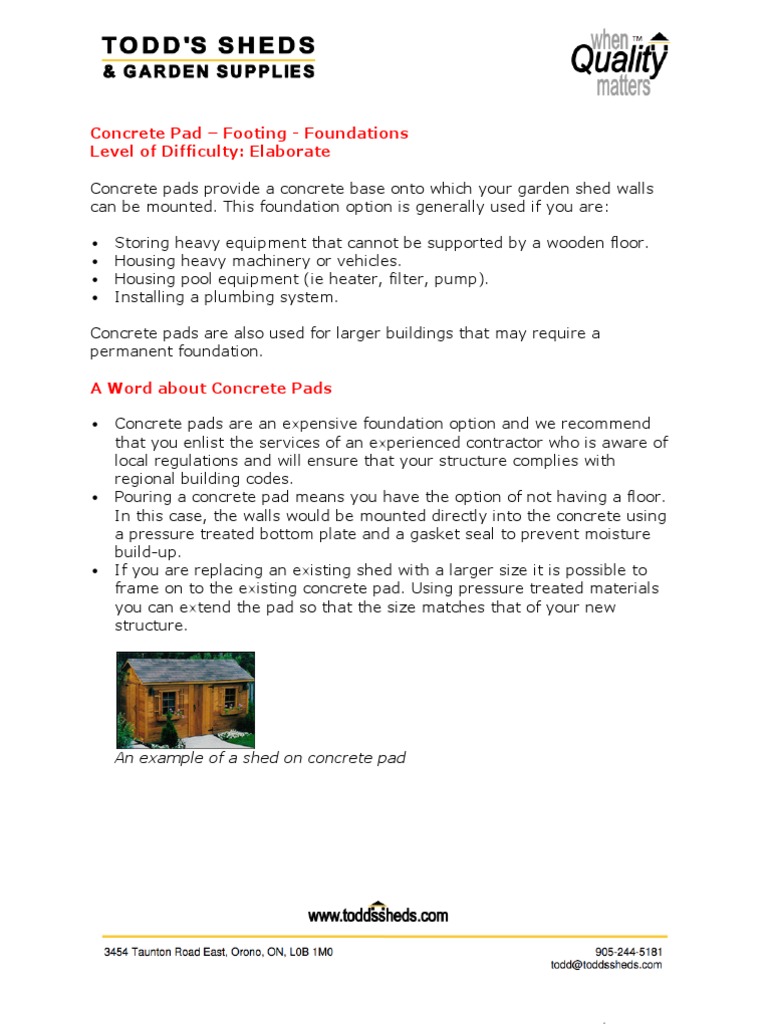 Concrete Pad Found New | PDF | Shed | Concrete