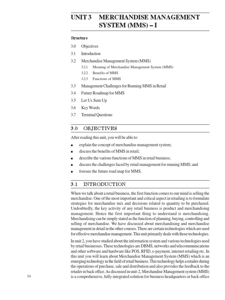 Unit 3 Merchandise Management System (MMS) - I: Structure | PDF
