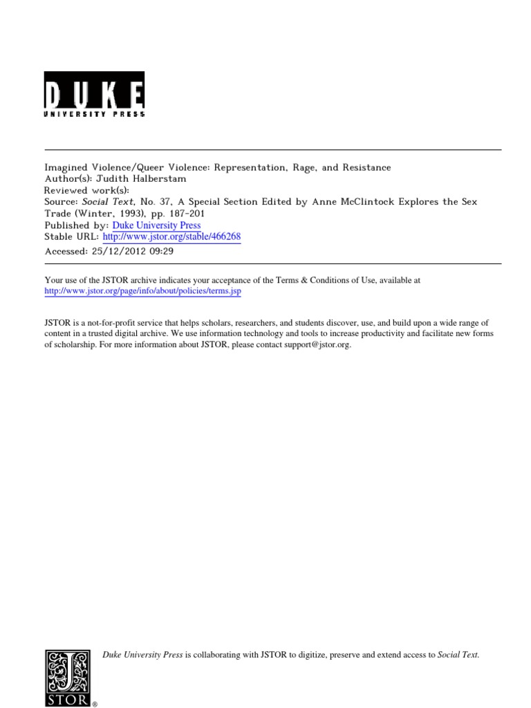 Judith Halberstam - Imagined Violence/Queer Violence: Representation ...