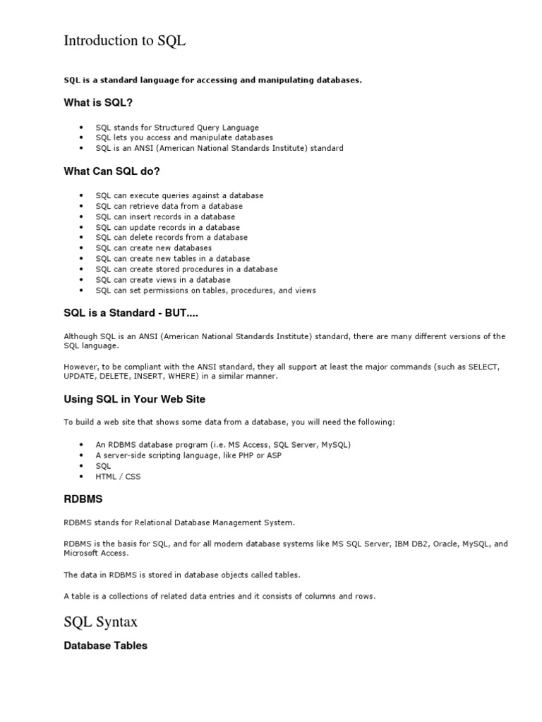 Introduction To SQL | Download Free PDF | Database Index | Sql