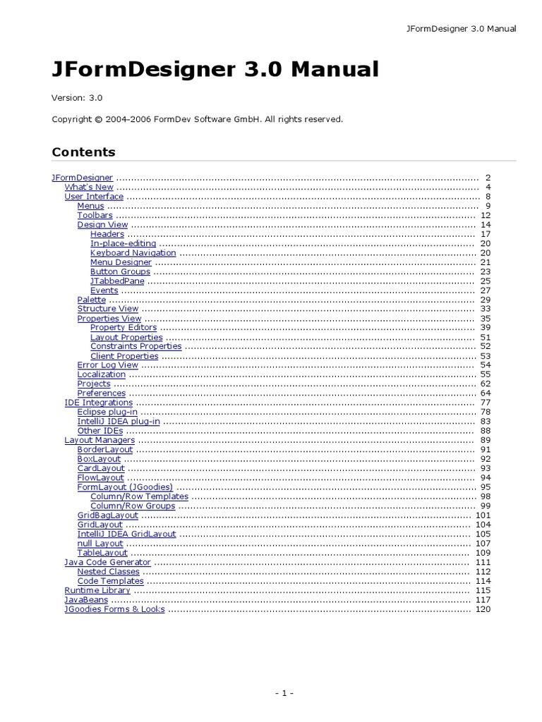 Jformdesigner 3.0 Manual | PDF | Eclipse (Software) | Menu (Computing)