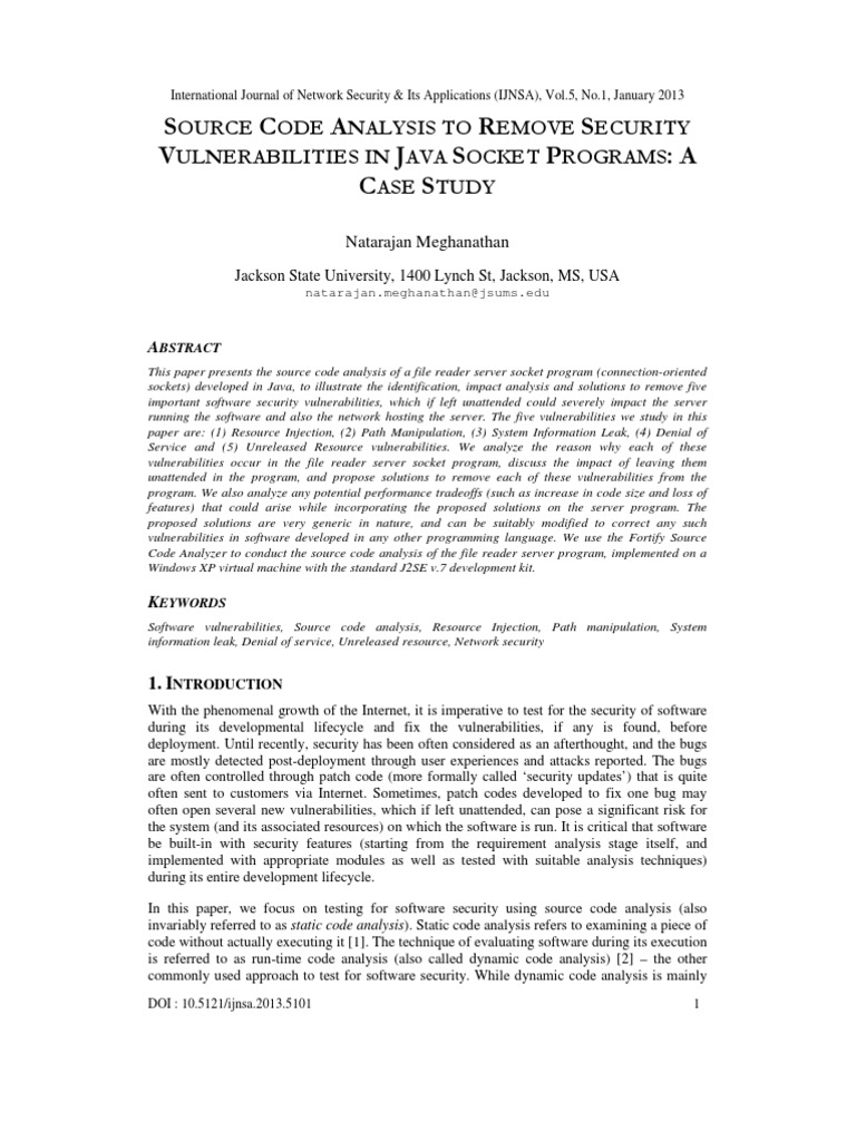 Source Code Analysis To Remove Security Vulnerabilities in Java Socket Programs: A Case Study ...