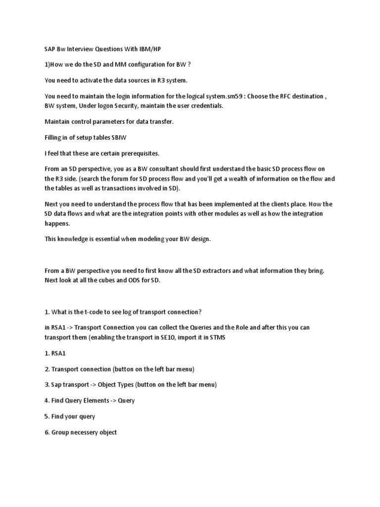 SAP BW Interview Questions With IBM | PDF | Business Process ...