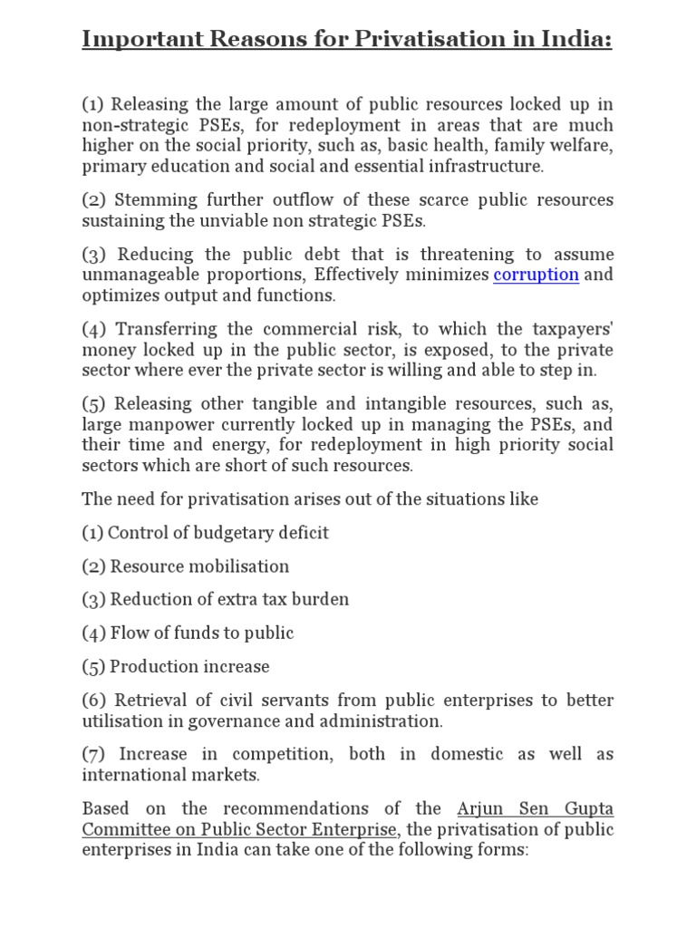 Key Reasons for Privatization in India | PDF | Privatization | Investor