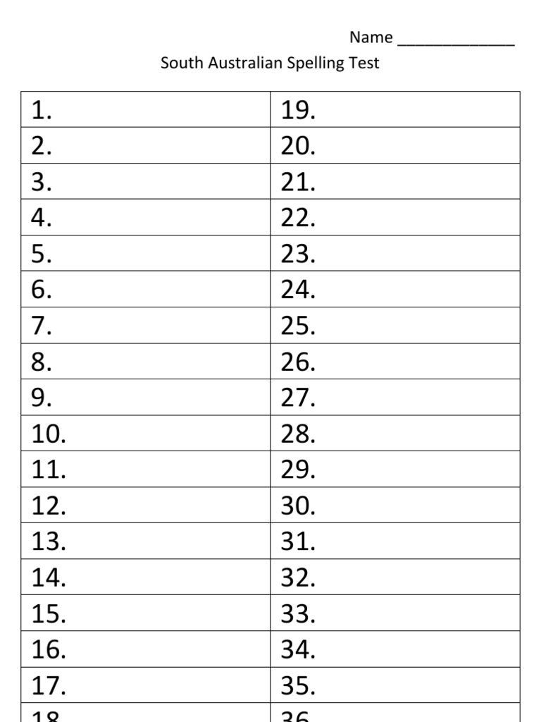 SA Spelling Test Pro Forma