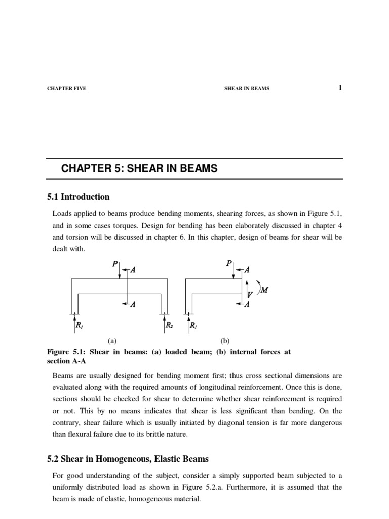 Chapter 5: Shear in Beams: Figure 5.1: Shear in Beams: (A) Loaded Beam (B) Internal Forces at ...
