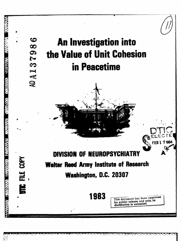 Investigation Into The Value of Unit Cohesion in Peacetime - Frederick ...
