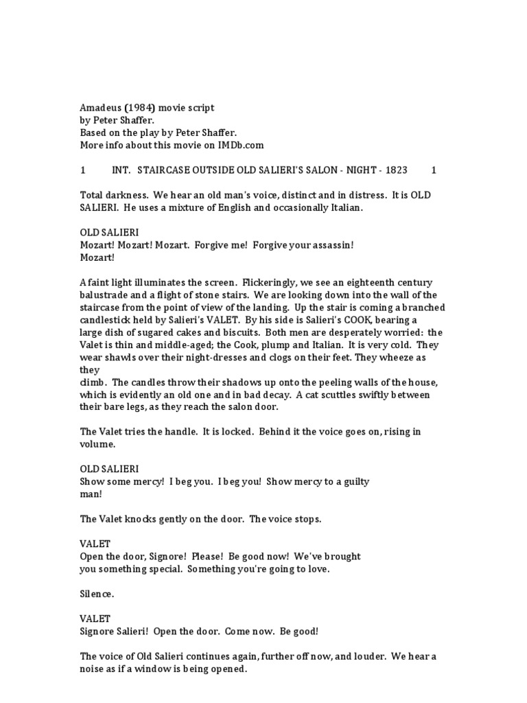 Amadeus Movie Script | Wolfgang Amadeus Mozart | Opera