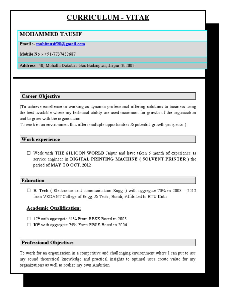 Curriculum - Vitae: Mohammed Tausif | PDF | Electronics | Computing And Information Technology