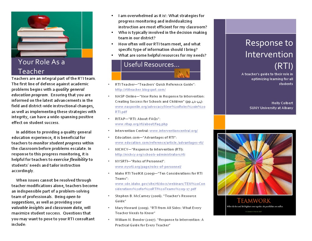 Rti Brochure-Teachers | PDF | Quality Of Life | Pedagogy