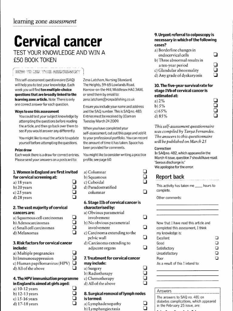 Cervical Cancer: Test Your Knowledge and Win A 50 Book Token | PDF ...