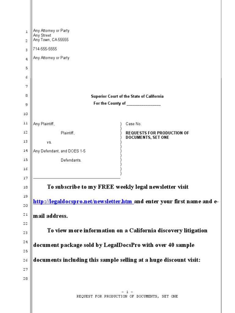 Sample Request For Production of Documents To Defendant For Employment ...