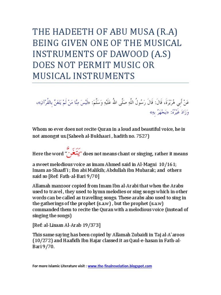 Abu Musa Al-Ash'ari on Music Prohibition | PDF | Hadith | Muhammad