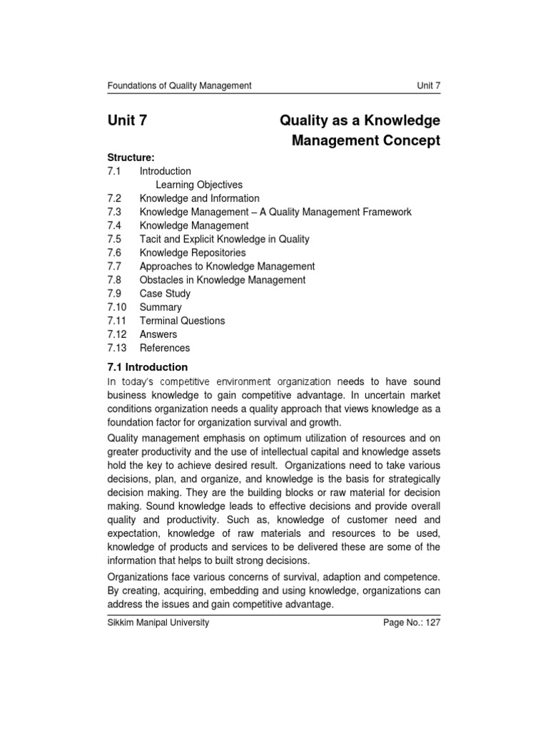 Foundation of Quality Management | Download Free PDF | Knowledge ...