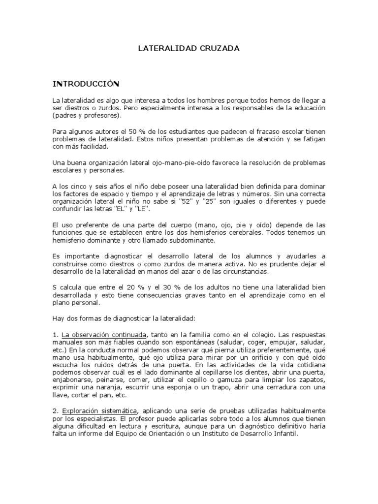 Lateralidad Cruzada | PDF | Handedness | Aprendizaje