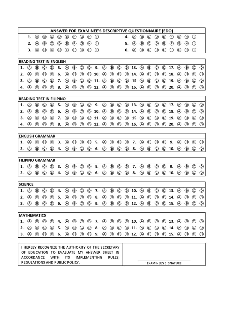 Deped Nat Answer Sheet G3 Back 