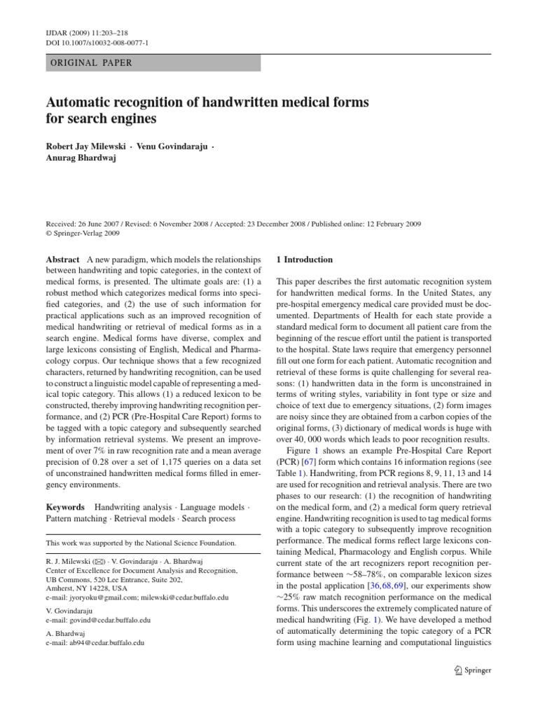 Automatic Recognition of Handwritten Medical Forms For Search Engines ...