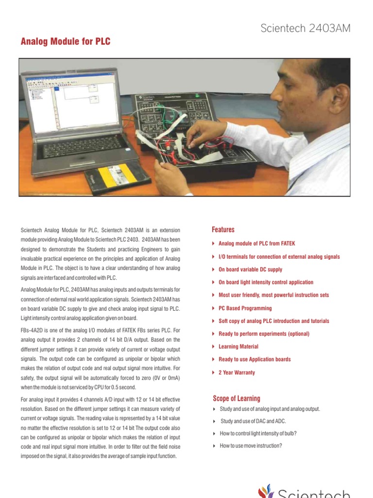 Scientech 2403AM: Analog Module For PLC | PDF | Input/Output | Analog ...