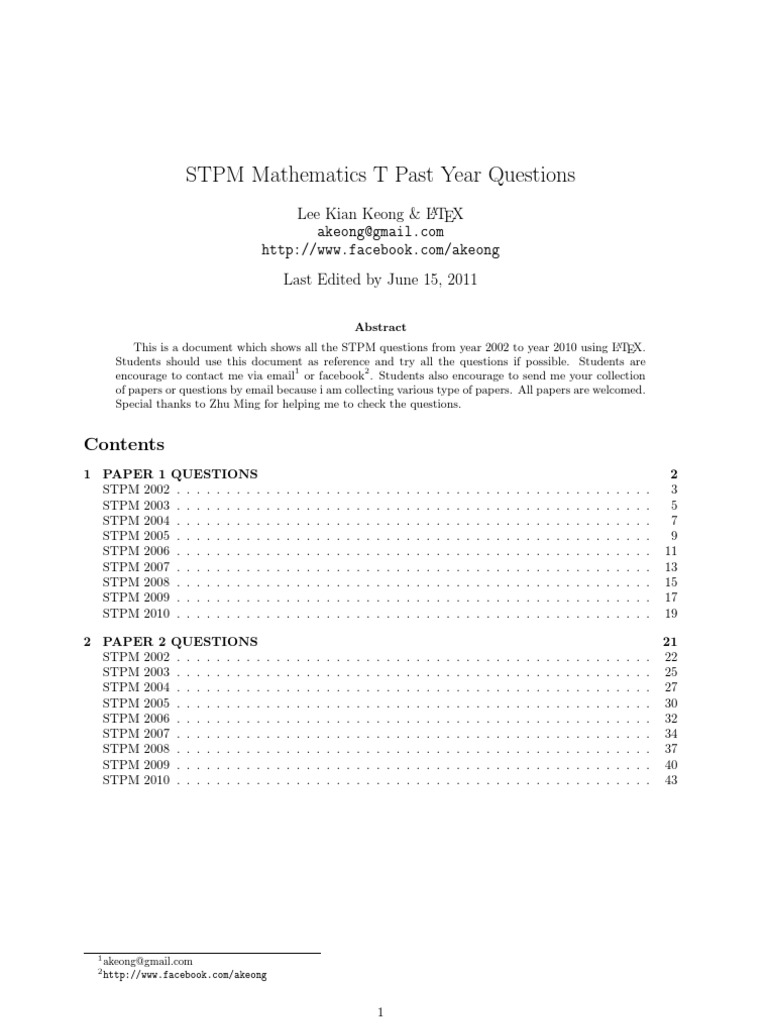 STPM Mathematics T Past Year Questions | PDF | Trigonometric Functions ...