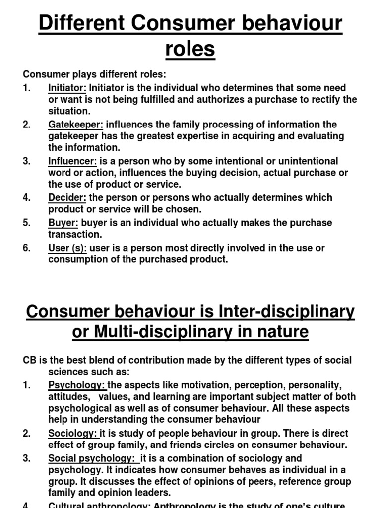 Different Consumer Behaviour Roles | Download Free PDF | Consumer ...