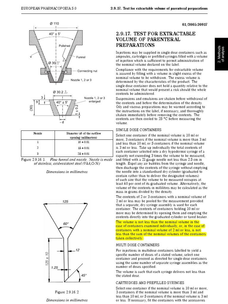 2.9.17. Test for Extractable Volume of Parenteral Preparations ...