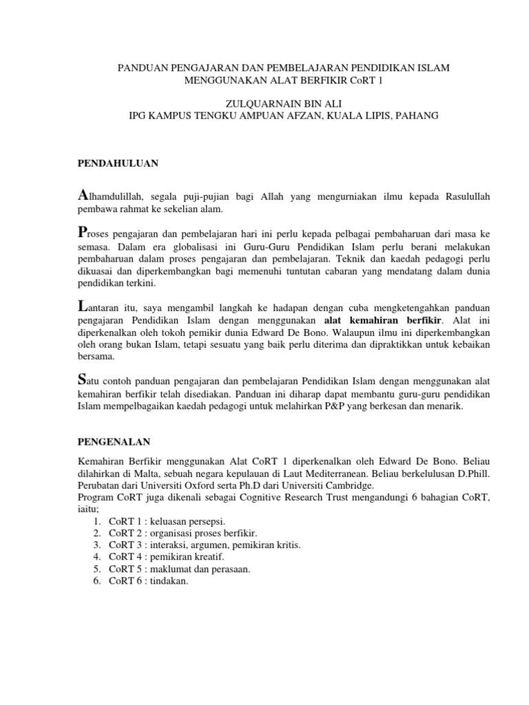 Panduan Alat Berfikir Cort1 CTH RPH | PDF