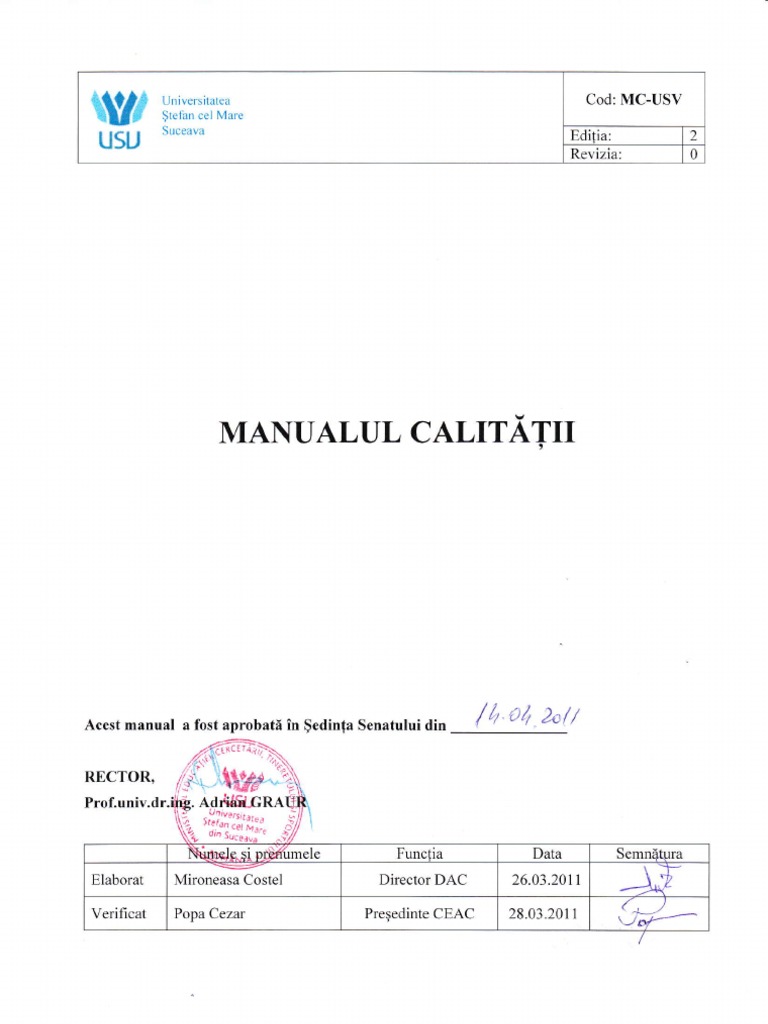 Manualul Calitatii | PDF