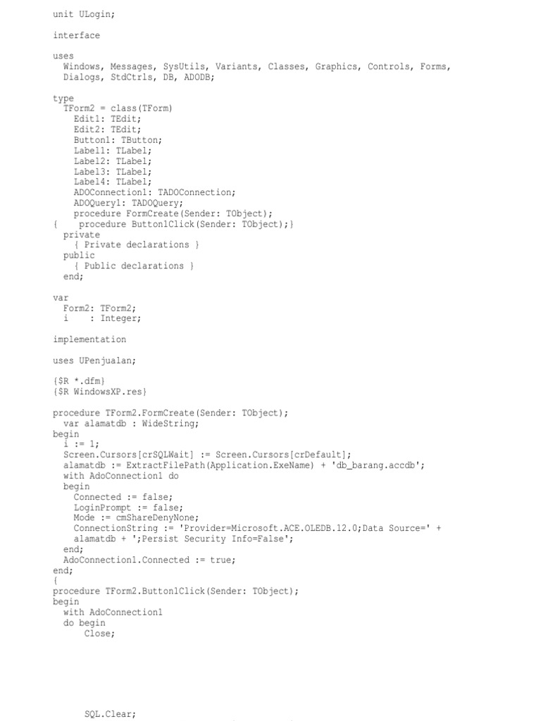 Login Form Source Code Delphi | PDF