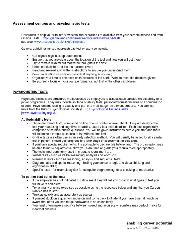Psychometric Tests and Assessment Tips | PDF | Test (Assessment ...