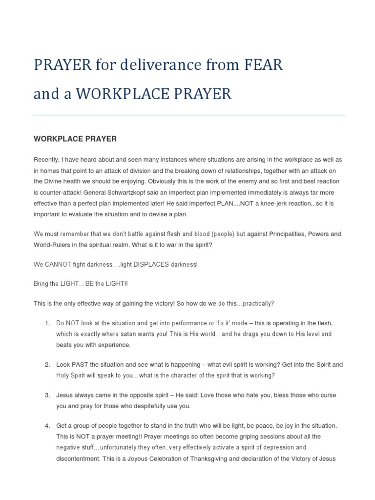 Prayer For Deliverance From Fear and Workplace Prayer | PDF | Adam And ...